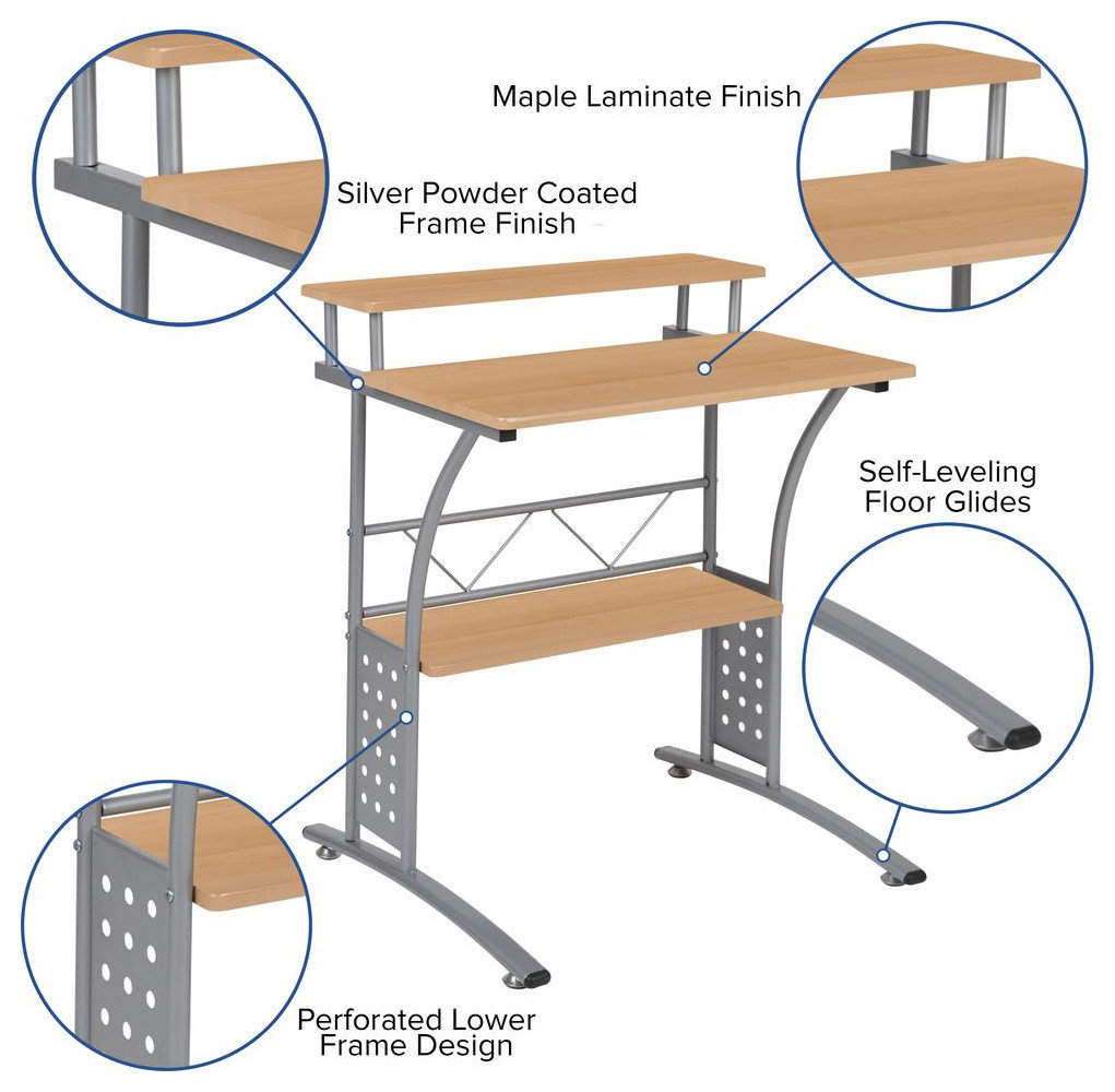 Clifton Maple Computer Desk with Top and Lower Storage Shelves ...