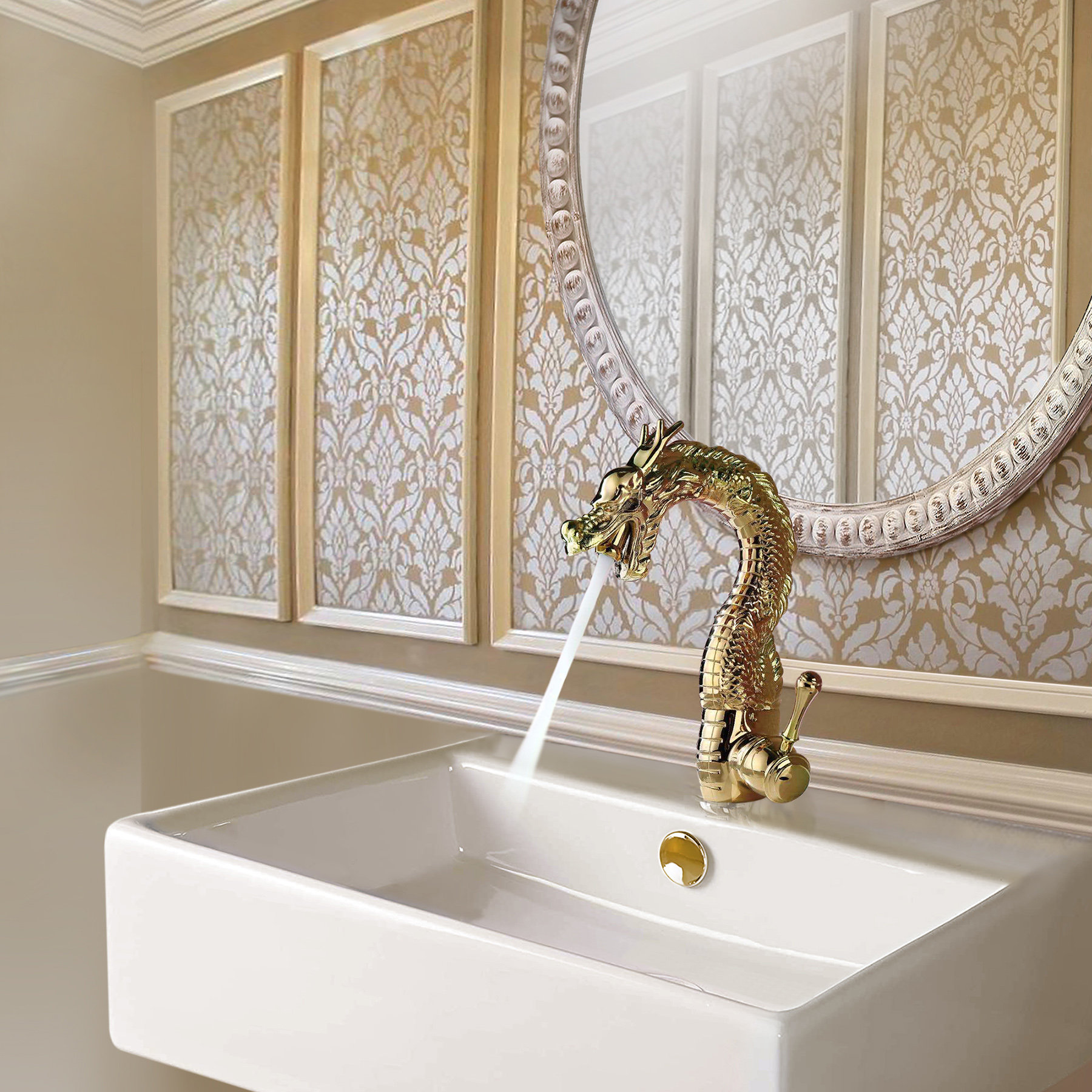 Polished Gold Single Handle Dragon Lavatory Faucet - Asian - Bathroom ...
