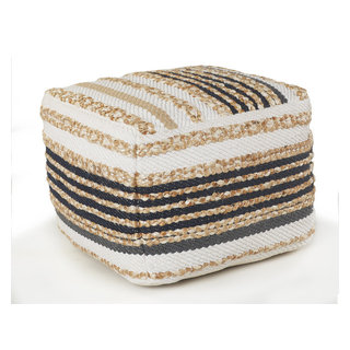 Classic Tri-Colored Natural Jute Pouf - Beach Style - Floor Pillows And Poufs - by LR Home | Houzz
