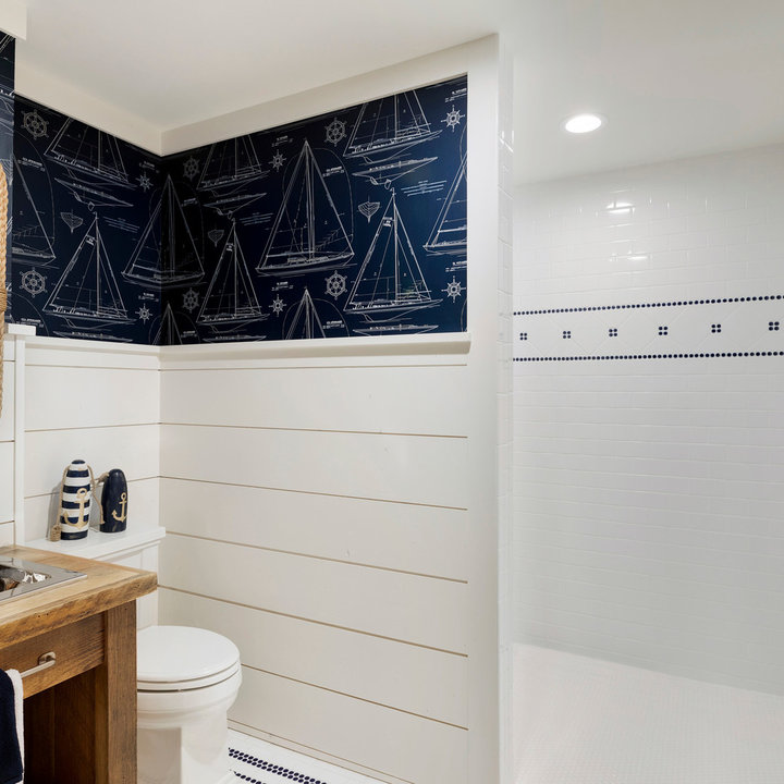 75 Shiplap Wall Bathroom with Blue Walls Ideas You'll Love - December ...