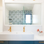 blue dandelion cement tile pattern in bathroom floor and wall - Modern ...