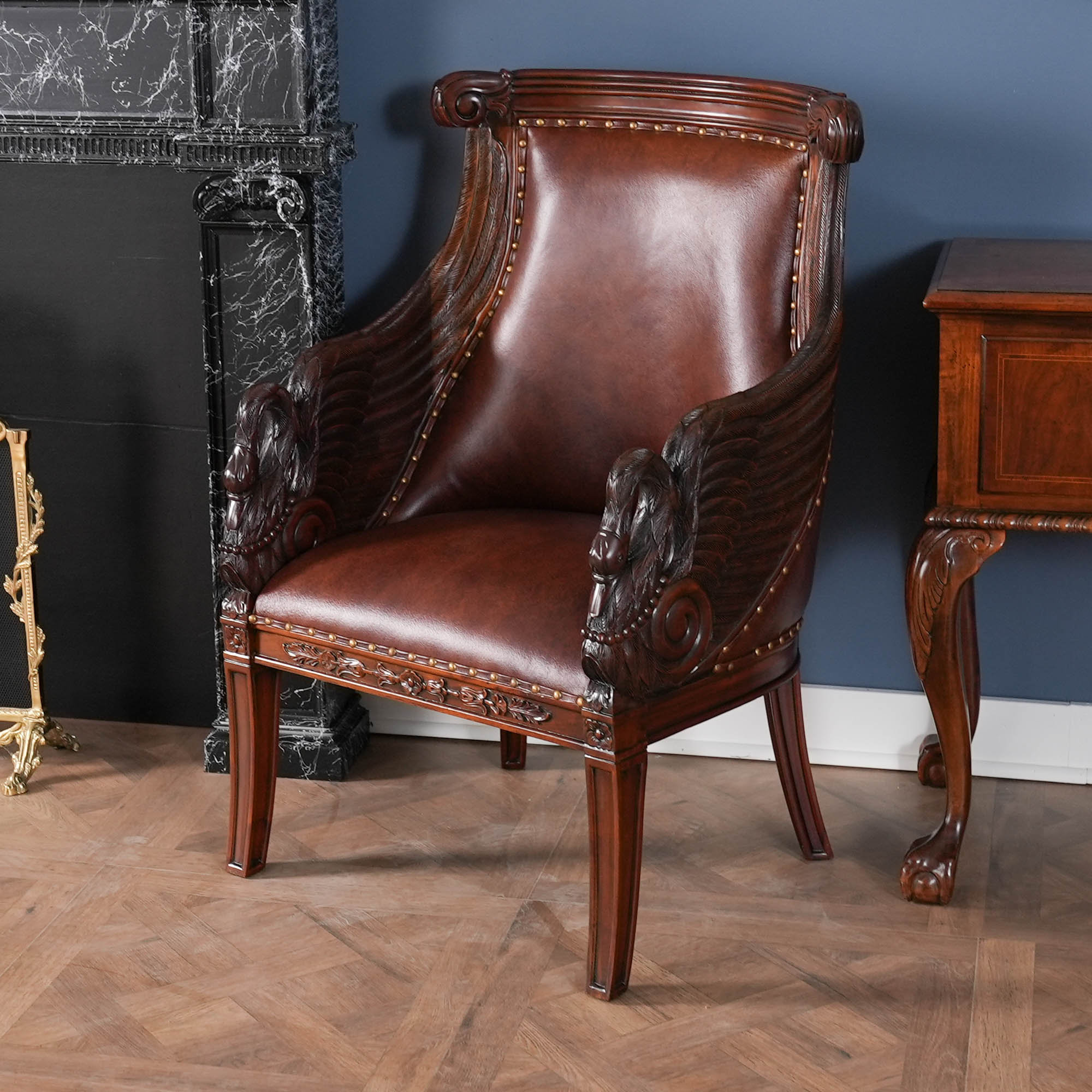 Mahogany Swan Arm Chair With Leather - Victorian - Armchairs And Accent ...
