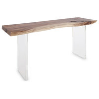 Floating Chamcha Wood Console Table, Acrylic Legs - Contemporary ...