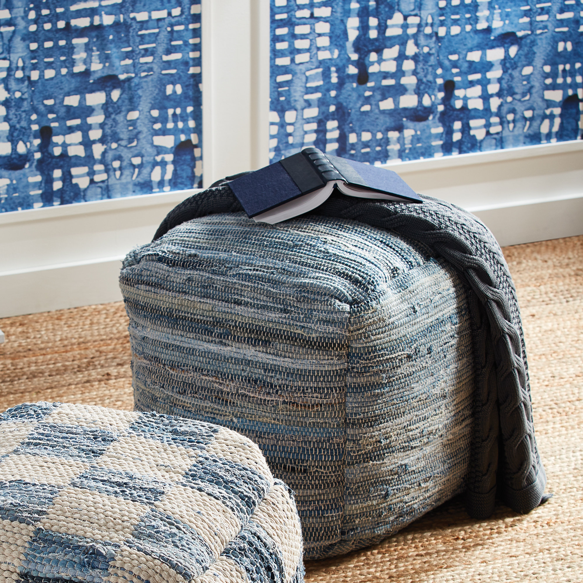 Barclay Butera Denim Pouf, 22x22x18 - Contemporary - Floor Pillows And ...