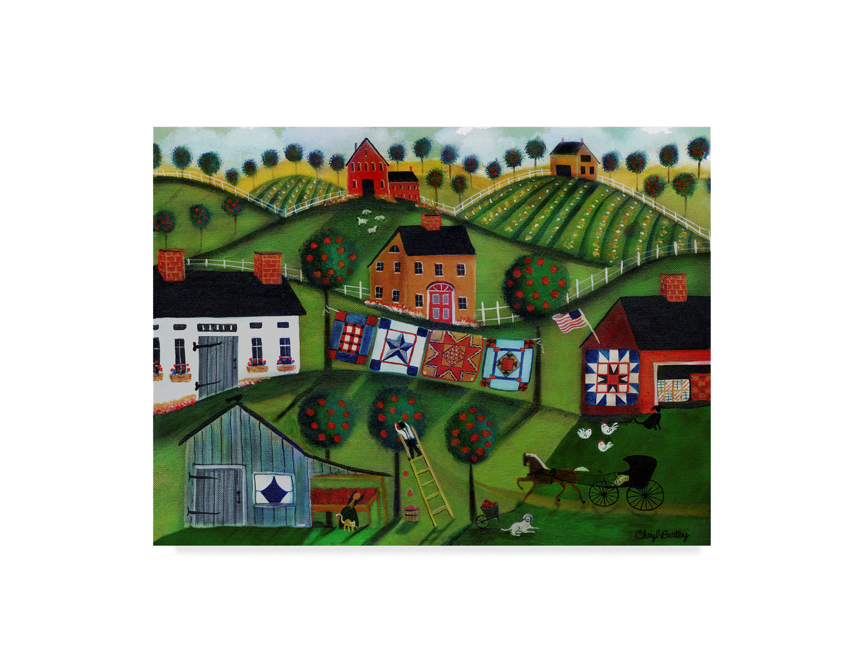 Cheryl Bartley Amish Folk Art Quilts Canvas Art 32 X24 Farmhouse