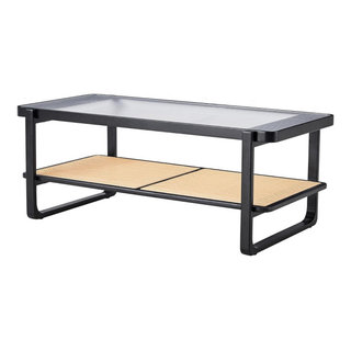 Coffee Table, Rectangular Design With Rattan Shelf & Fluted Glass Top ...