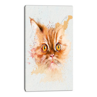 Serious Cat Face Watercolor Sketch, Large Animal Canvas Artwork, 16"x32 ...