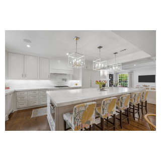 Elegant Modern French Country Kitchen with Marble Accents and Floral ...