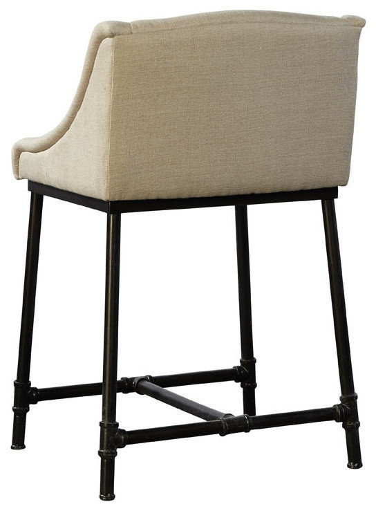 Bleecker Iron & Linen Industrial Bar Stool - 24" Seat Height ...