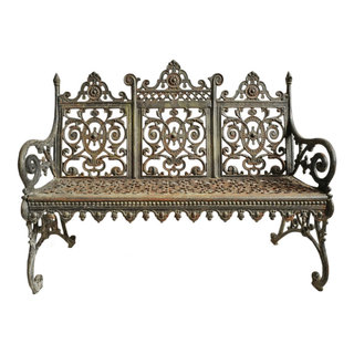 Consigned French Cast Iron Garden Bench - Mediterranean - Outdoor ...