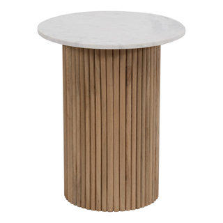 Wood/Marble, 22"H Reeded, Side Table, Natural/White, 18x18x22 inches ...