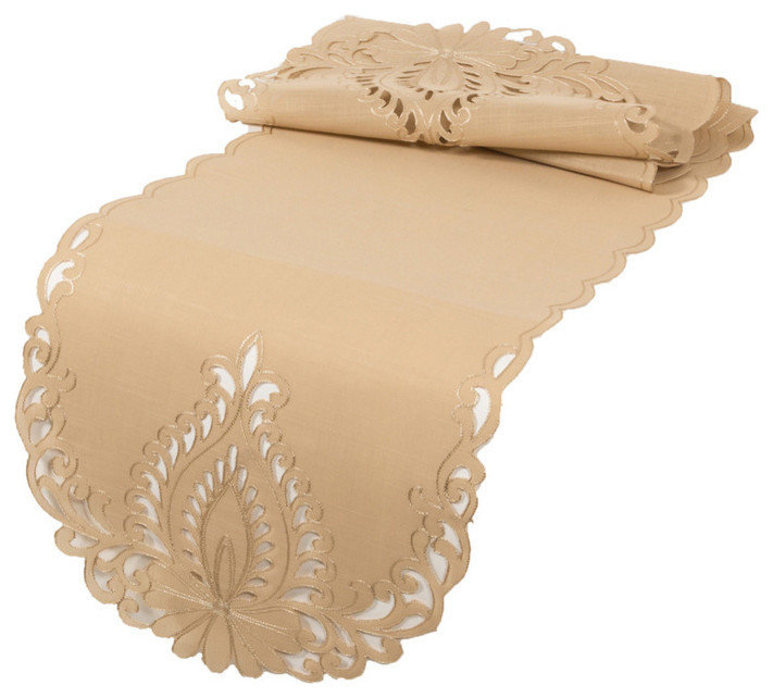 Wilshire Embroidered Cutwork Table Runner, Beige, 16"x 36", 16"x54 ...
