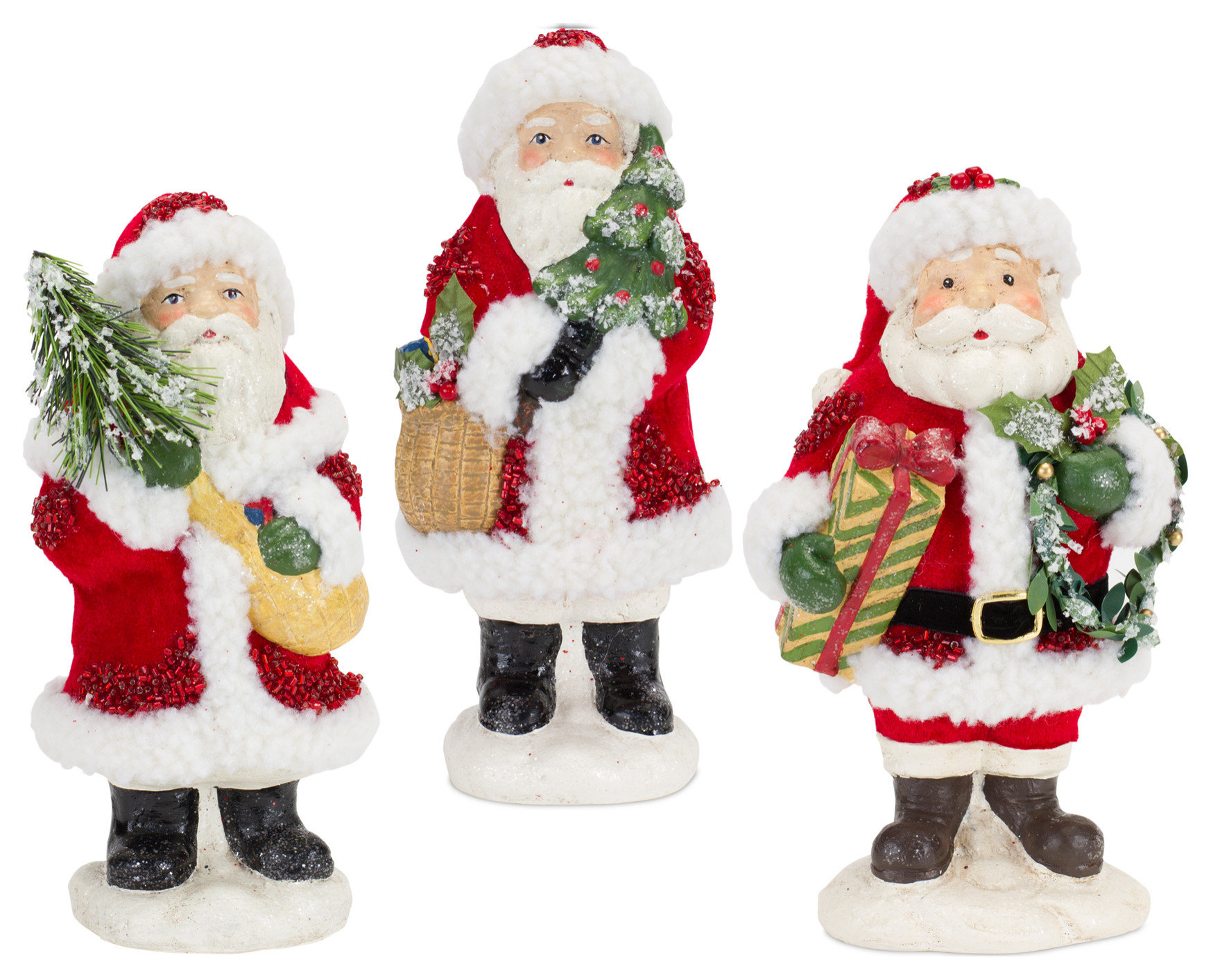 Santa (Set of 3) 8.75"H Paper Pulp - Traditional - Holiday Accents And ...
