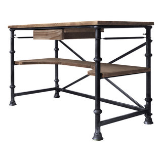 Theo Industrial Desk in Industrial Gray and Pine Wood Top - Industrial ...