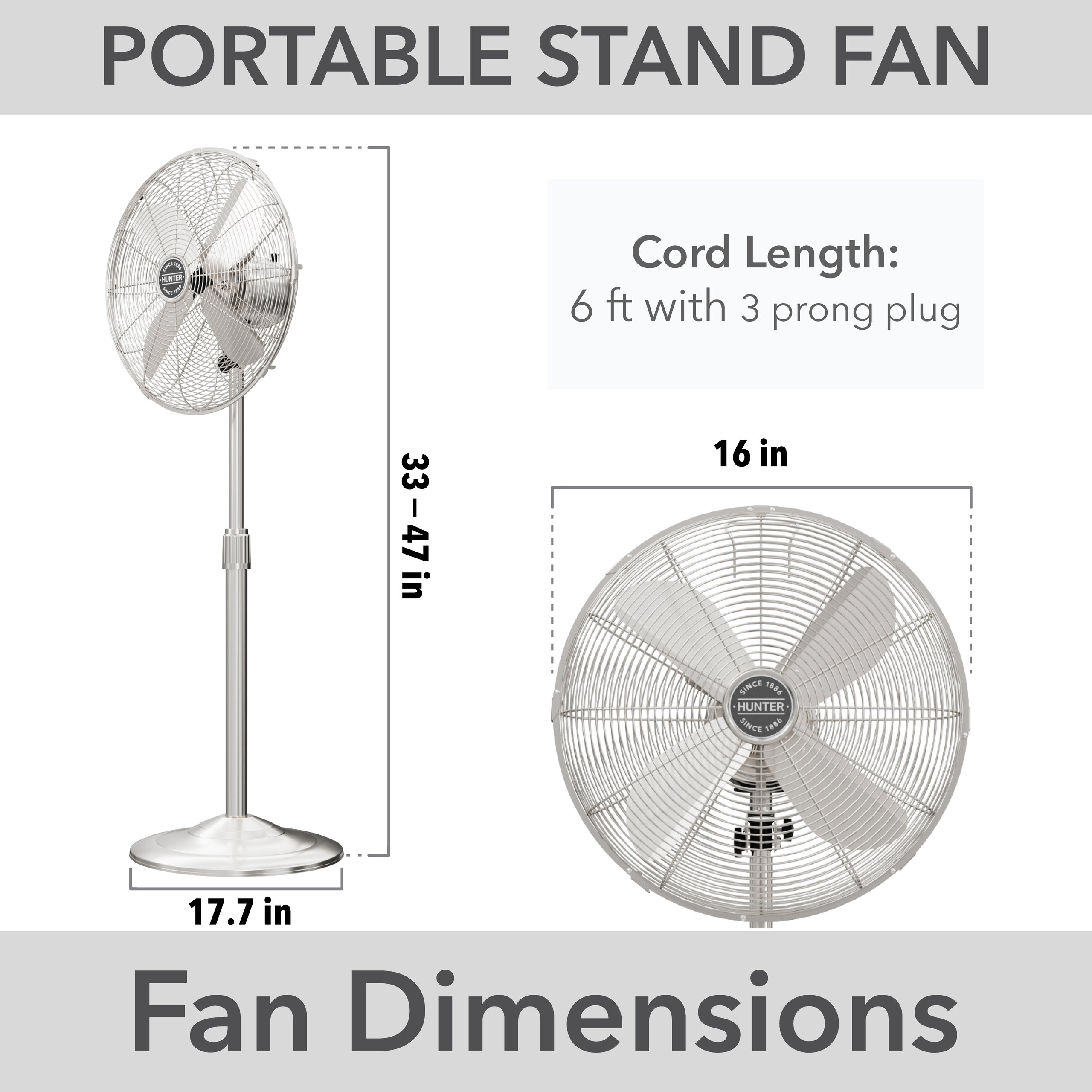 Hunter Classic Brushed Nickel 4-Blade Oscillating 3-speed Standing Fan ...