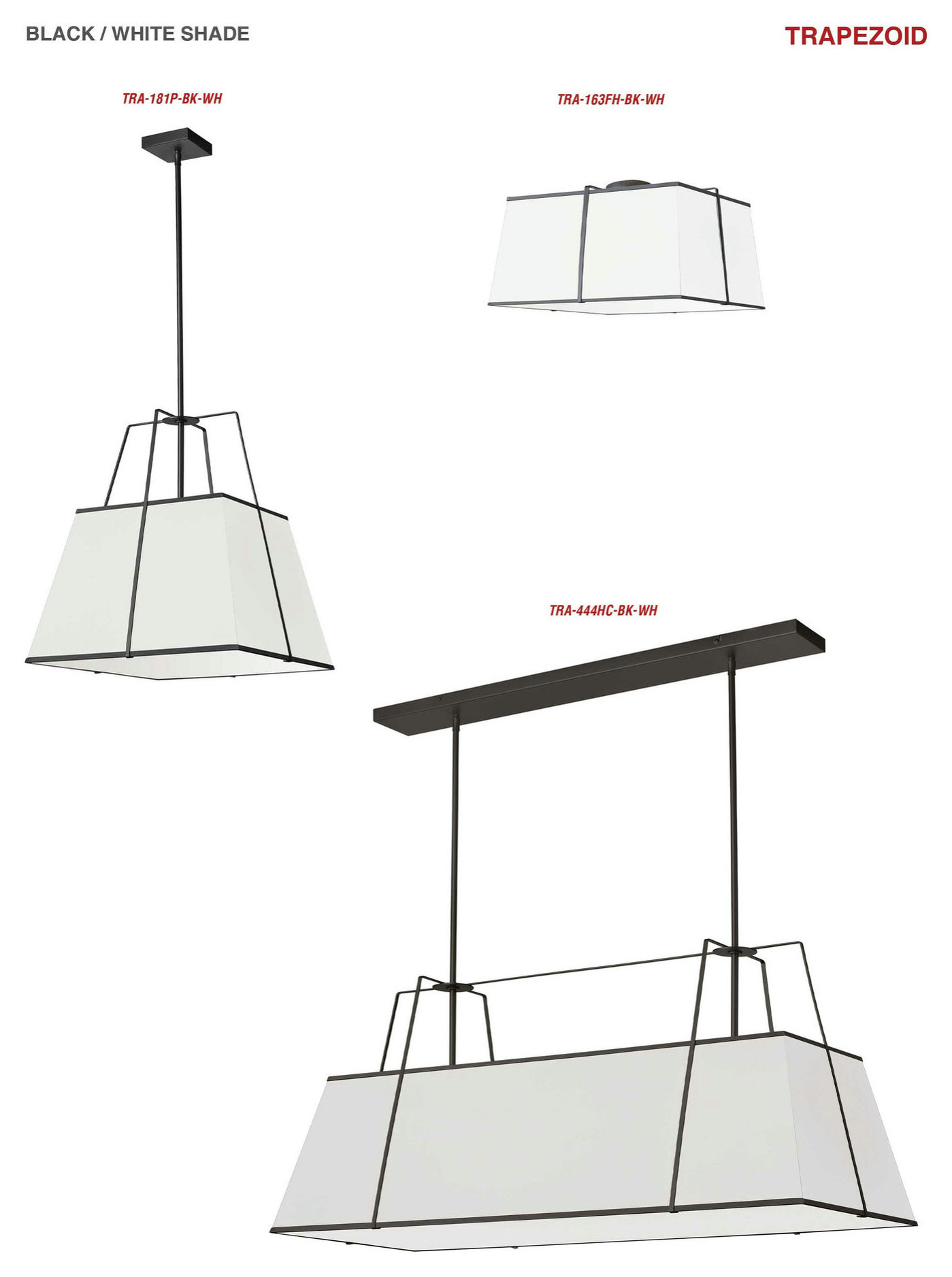 Trapezoid 4 Light Horizontal Chandelier White Shade w/ White Fabric ...