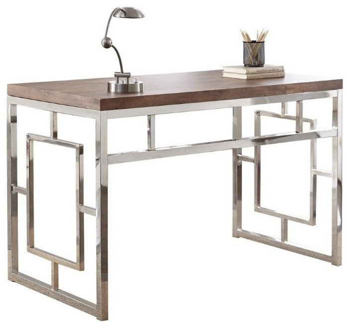 Maklaine Metal Writing Desk in Wood - Contemporary - Desks And Hutches ...