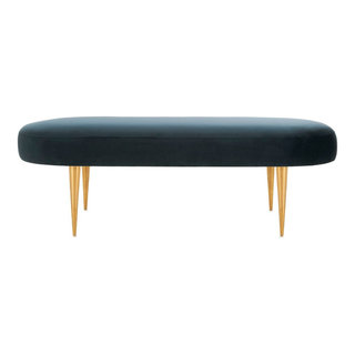 Ava Velvet Oval Bench, Navy - Midcentury - Upholstered Benches - by ...