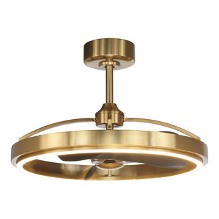 27.3 in. Brass Cage LED Ceiling Fan with Reversible DC Motor and Remote ...