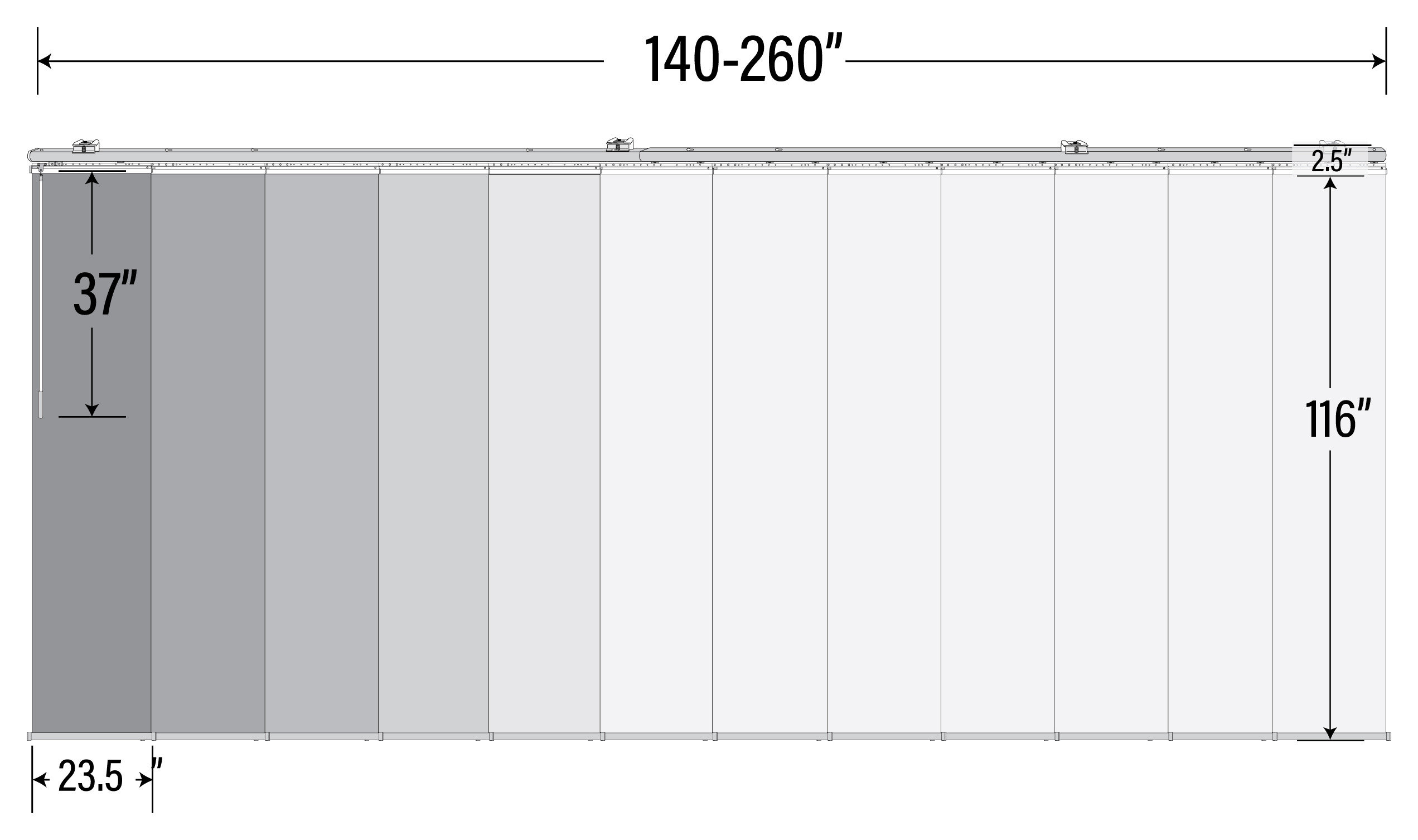 Azure 12-Panel Track Extendable Vertical Blinds 140-260"W, 116" H ...