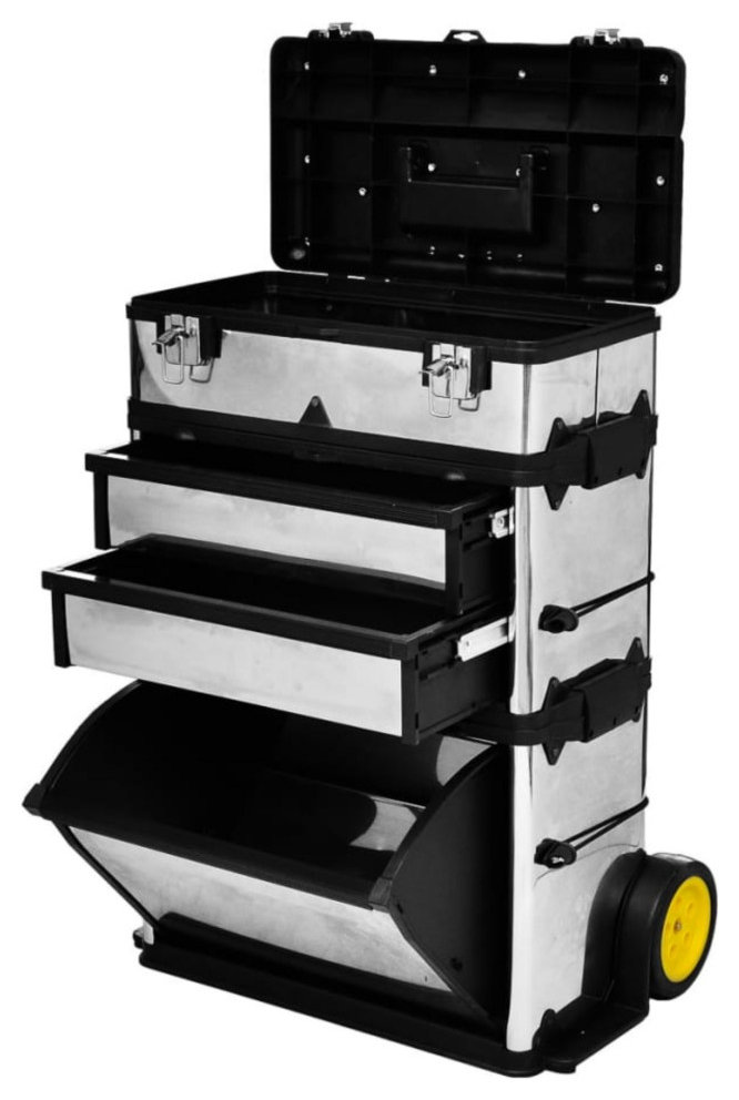 Vidaxl 3-Part Rolling Tool Box With 2 Wheels - Garage And Tool Storage ...