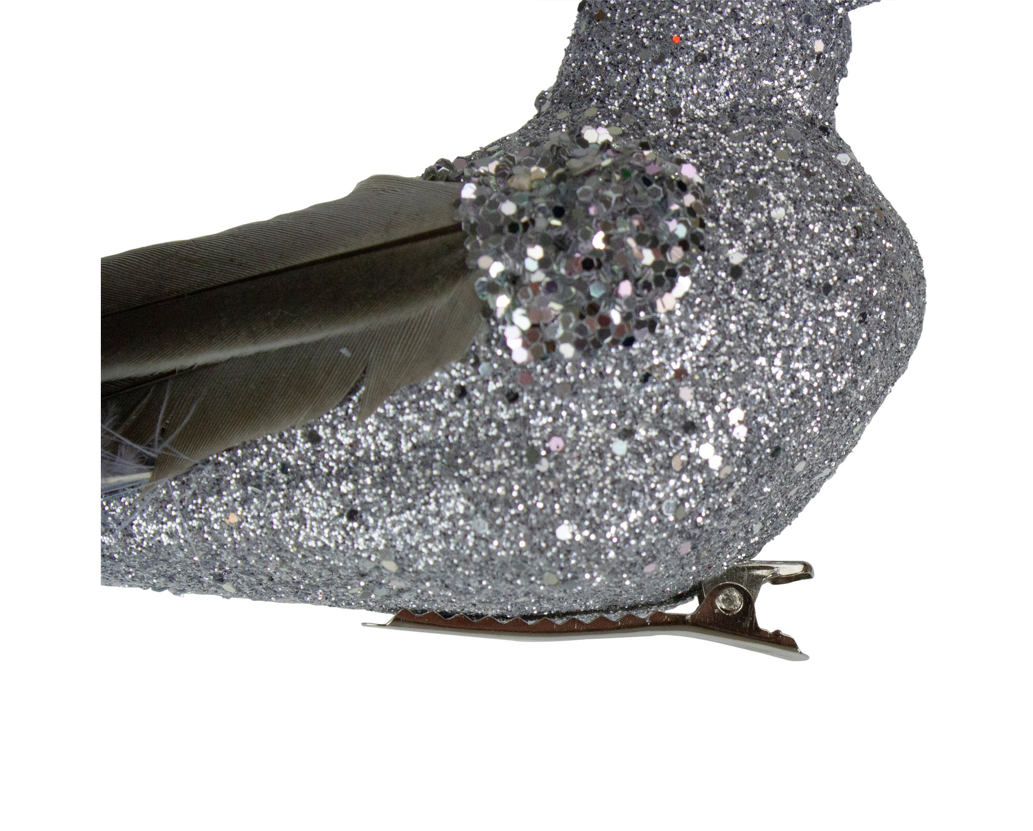 8" Silver Glitter Embellished Bird With Feathers Clip On Christmas ...