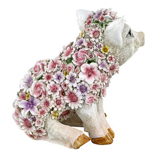 Flower Power Pig Statue - Farmhouse - Garden Statues And Yard Art - by ...