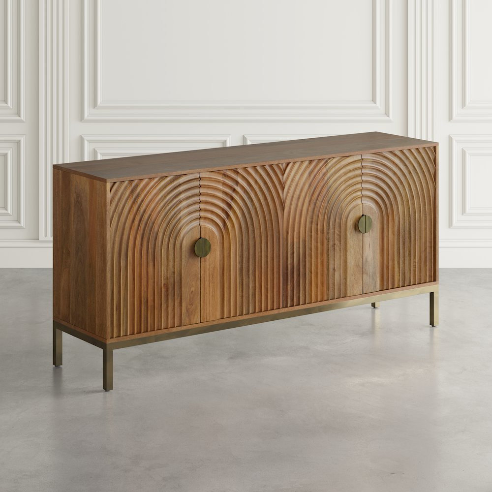 Asher 69 Solid Wood Mid-Century Modern Curved Arch Sideboard Cabinet ...