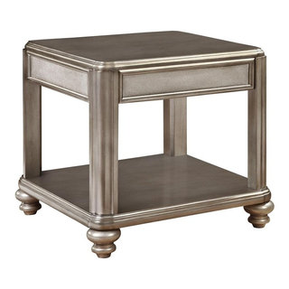 Wooden End Table With Bottom Shelf, Metallic Platinum Silver Gray ...
