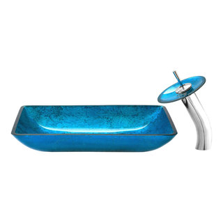 Cascade Rectangular Glass Vessel Sink With Faucet, Ocean Blue ...