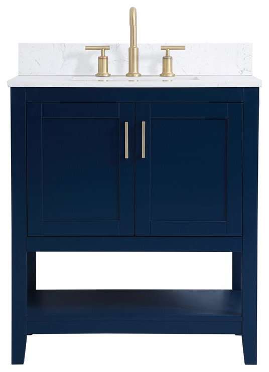 Elegant VF16030BL-BS 30"Single Bathroom Vanity, Blue With Backsplash ...