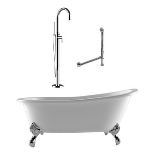 67" Cast Iron Clawfoot Slipper Tub & Modern Freestanding Plumbing ...