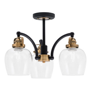 Easton 3 Light Semi-Flush In Matte Black & Brass Finish, 6" Clear ...