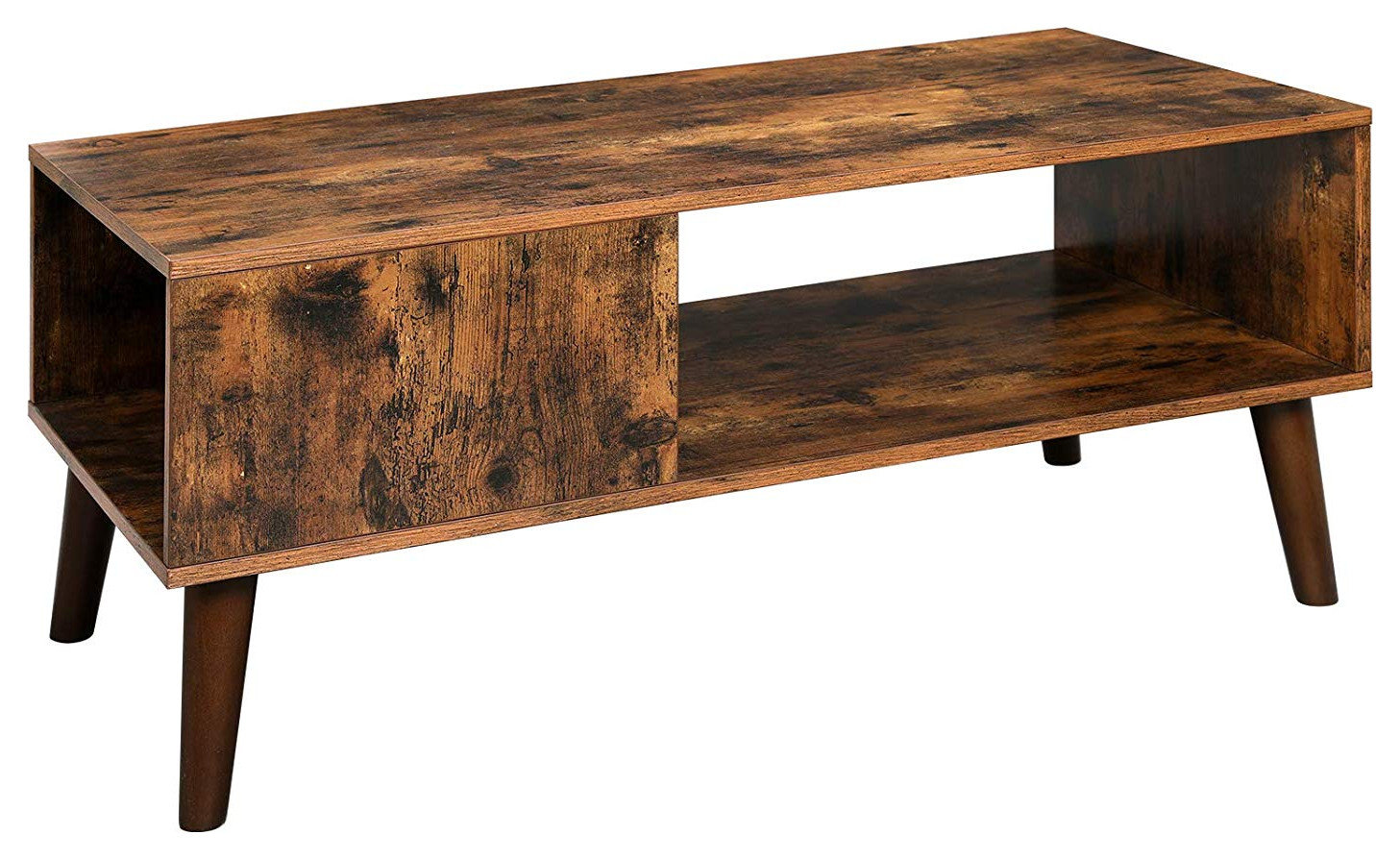 Benzara Rustic Wooden Coffee Table with Angled Legs and Storage Shelf ...