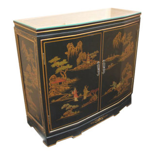 Oriental Hall Chest 2-Doors With Shelf and Glass Top - Asian - Accent ...