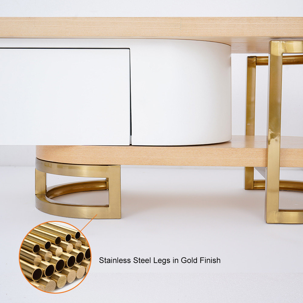 Modern Extending TV Stand with Storage Oval White & Natural Media ...