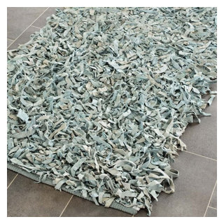 Safavieh Leather Shag Light Blue Shag Rug - Runner 2'3" x 11', Runner 2 ...