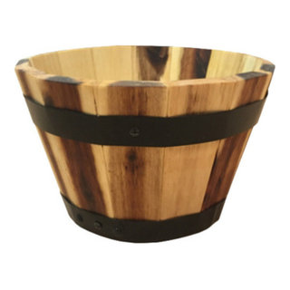 Avera Awp304115 Round Wood Barrel Planter, 11.5"X7" - Rustic - Outdoor ...
