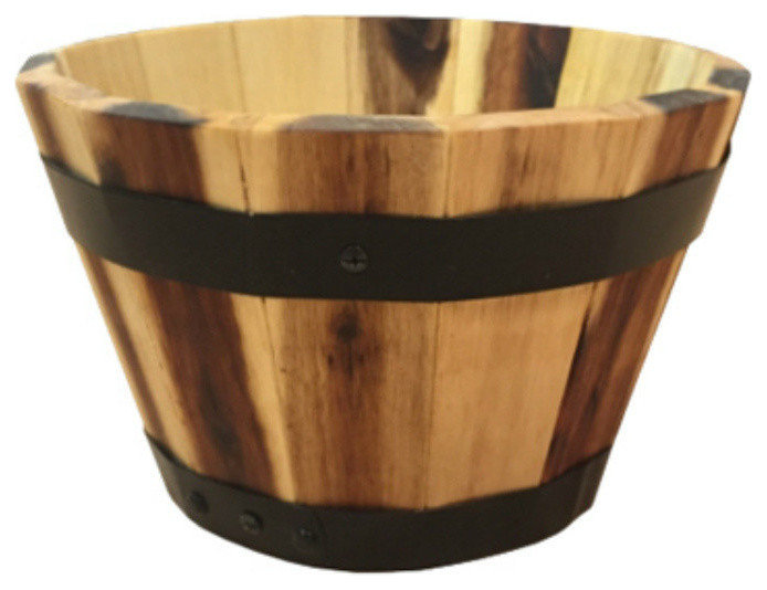 Avera Awp304115 Round Wood Barrel Planter, 11.5"X7" - Rustic - Outdoor ...