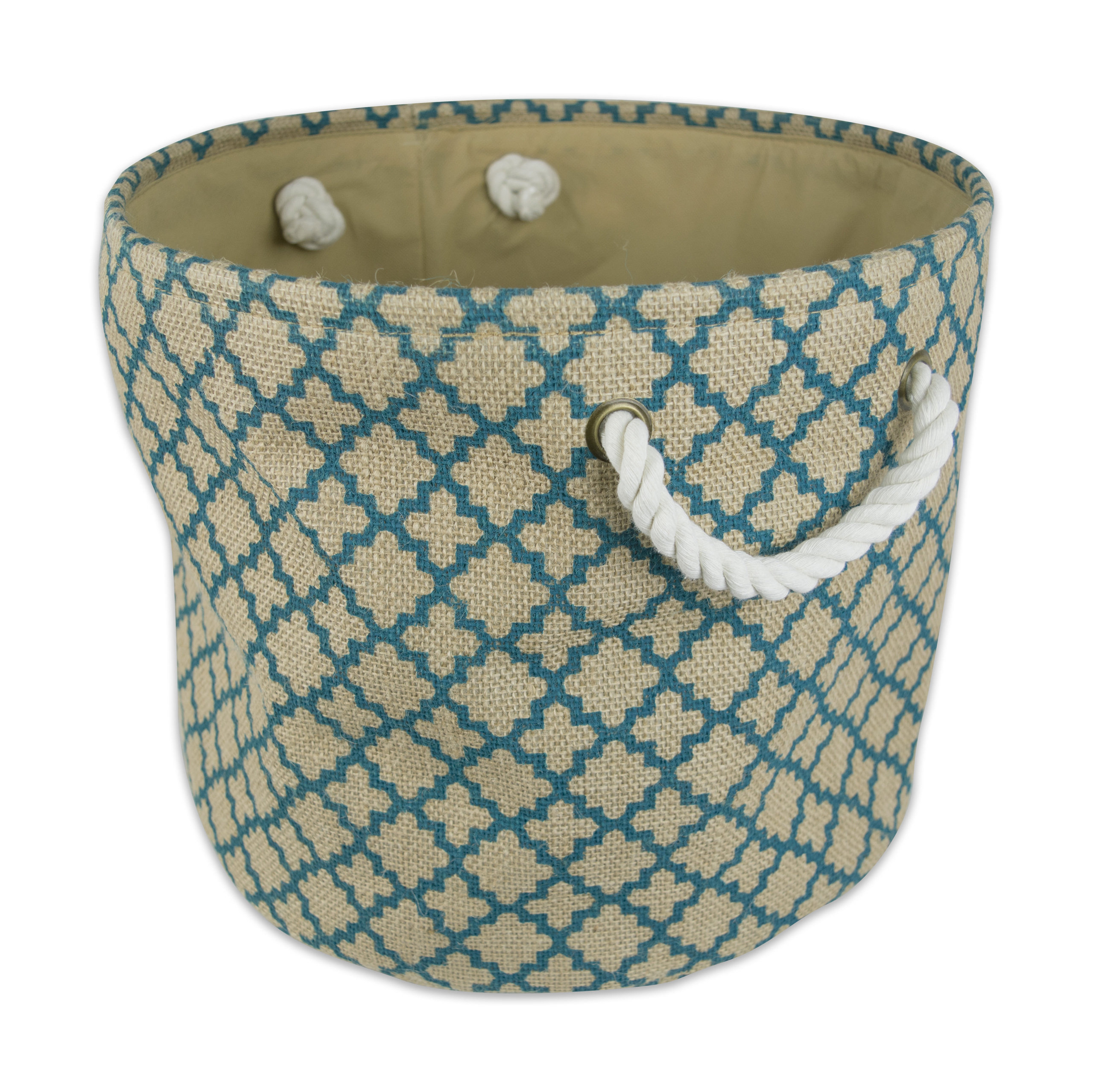 DII Burlap Bin Lattice Teal Round Medium 12x15x15" - Contemporary ...