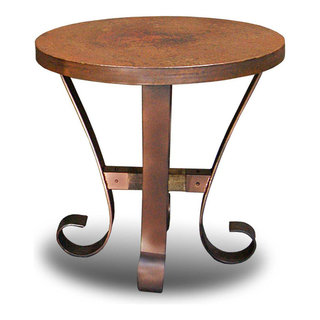 Rustic Copper Top Round Chair Side Table - Mediterranean - Side Tables ...