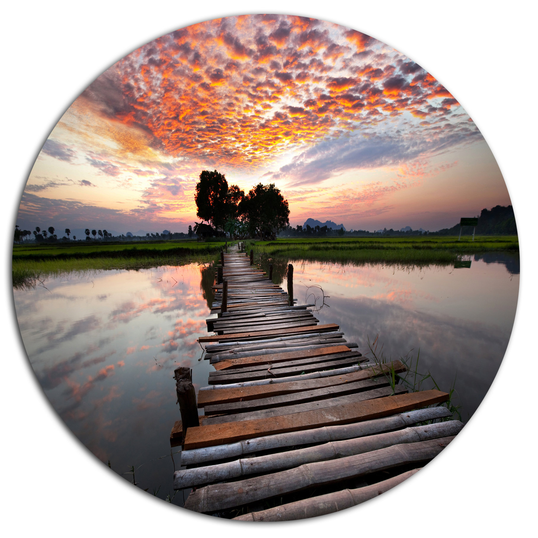 Wooden Bridge Under Dramatic Sky, Seashore Disc Metal Artwork, Disc of ...