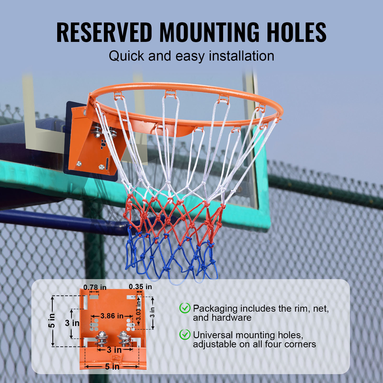 VEVOR Basketball Rim Replacement Outdoor Heavy Duty Hanging Flex Hoop ...