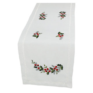 Holly Berry Embroidered Hemstitch Christmas Table Runner, 15''x54 ...
