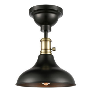 1-Light 10" Flush Mount / Switch Black Antique Brass - Industrial ...