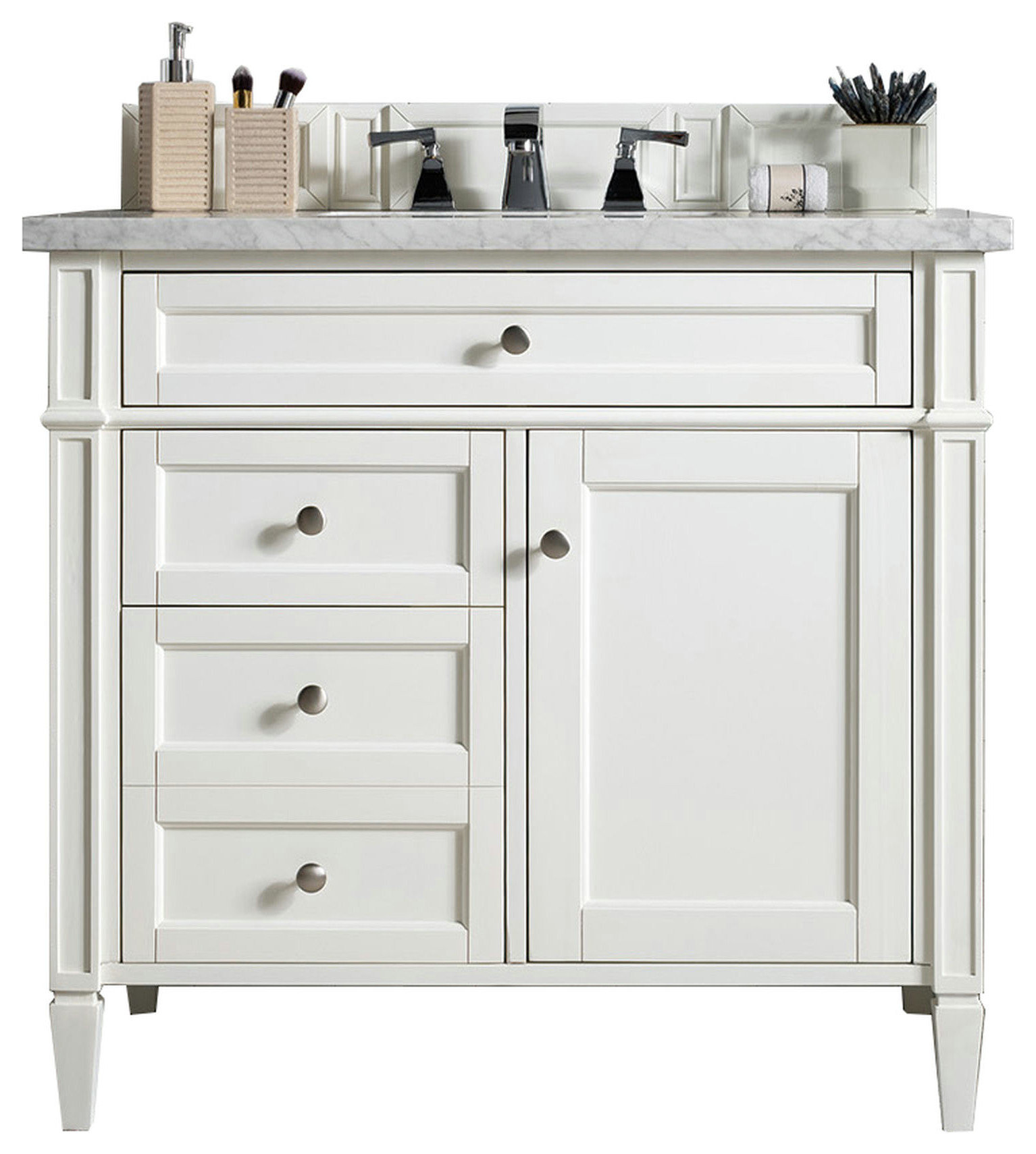 Brittany 36" Bright White Single Vanity w/ 3 CM Arctic Fall Solid ...