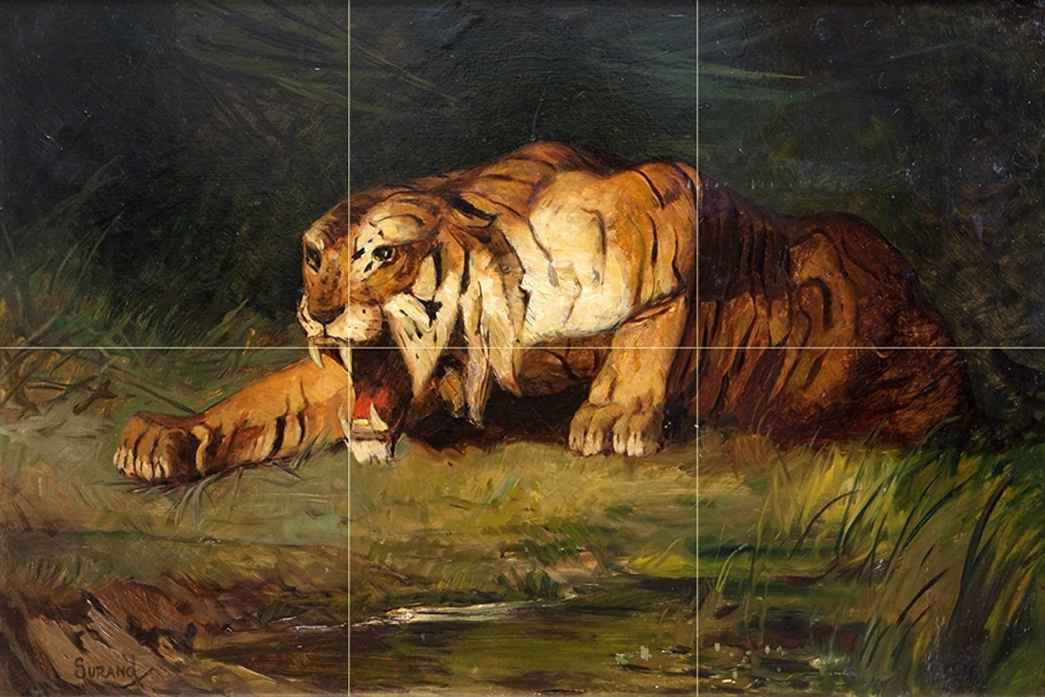 Tile Mural Kitchen Backsplash Splashback Grin Tiger Grass Wild Animals ...