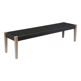 Camino Indoor Outdoor Dining Bench, Eucalyptus Wood and Charcoal Rope ...