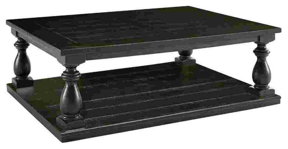 Cocktail Table with Turned Pedestal Legs and Plank Top, Black ...