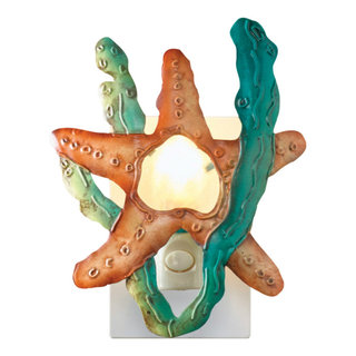 Orange Starfish With Blue Green Coral Night Light Metal and Capiz ...